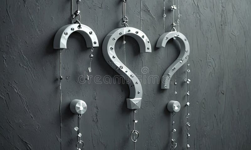 Three Silver Question Marks Hanging from a Wall. Stock Illustration ...