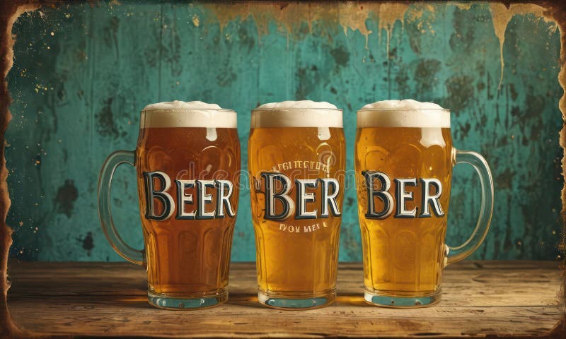 Three Glasses of Beer are Lined Up on a Table. Stock Illustration ...