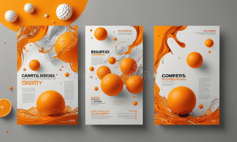 Three Orange and White Posters with Orange Balls on Them. Stock Illustration - Illustration of ...