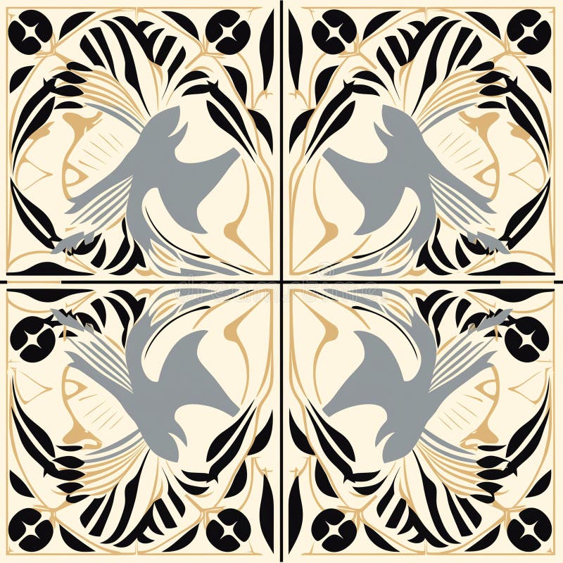 Ai Generated Tile Pattern with Birds and Flowers Stock Illustration ...