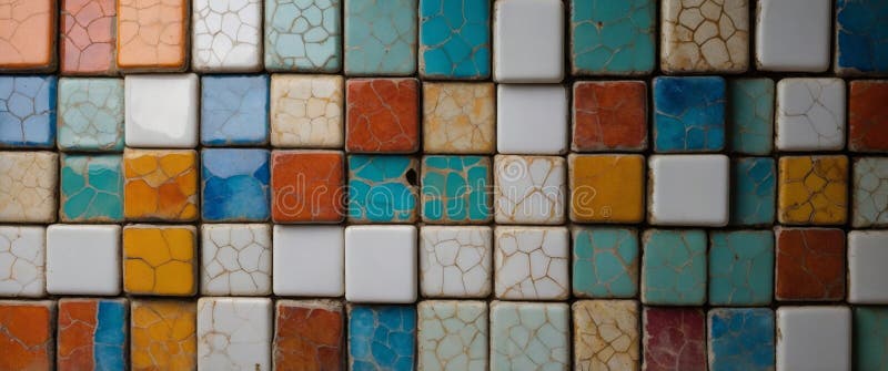 Tile Wall Background with White and Colorful Pieces. Stock Image ...