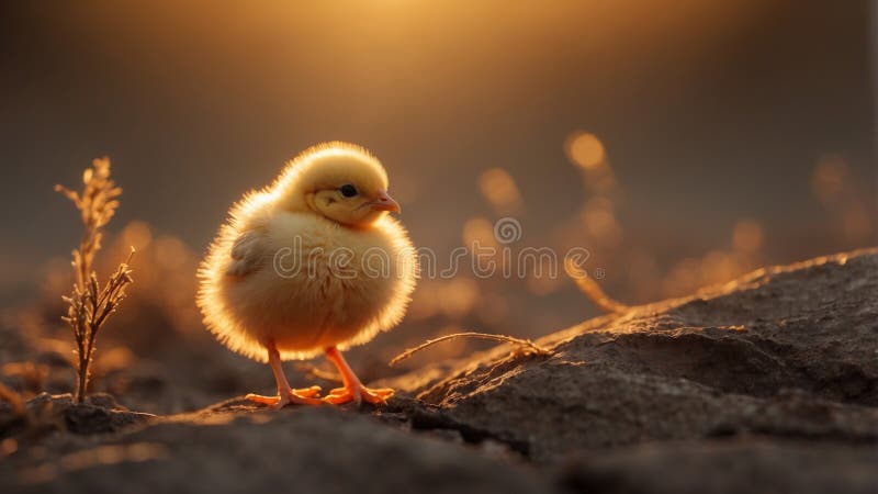 A Tiny Chick Basking in the Golden Light of Dawn. Stock Illustration ...