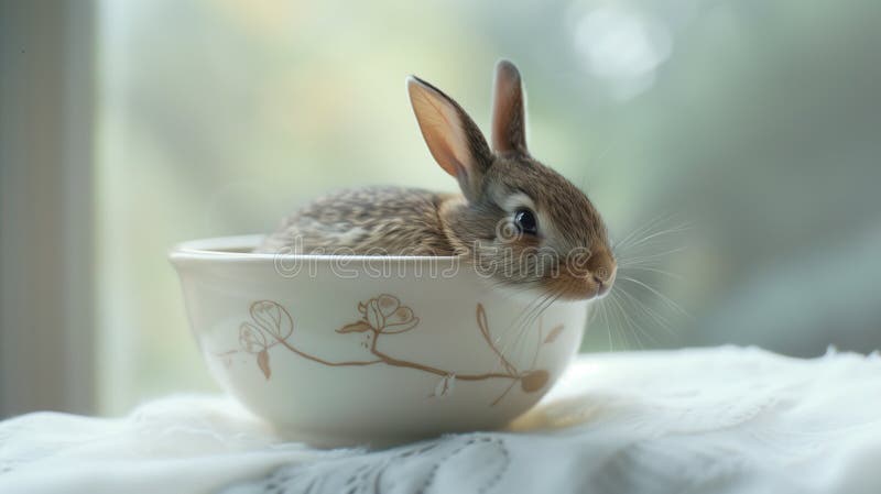 Tiny Dwarf Rabbit Nestled Inside Oversized Teacup Stock Illustration ...