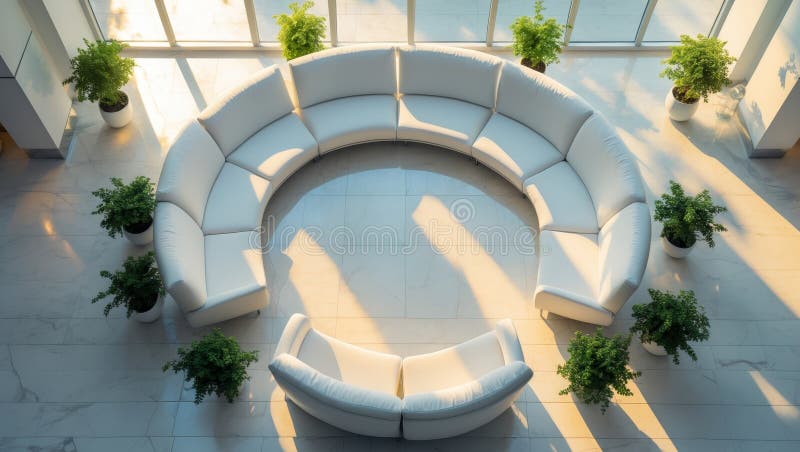 Top View of Modern Office Lobby with Comfortable White Sofas and ...