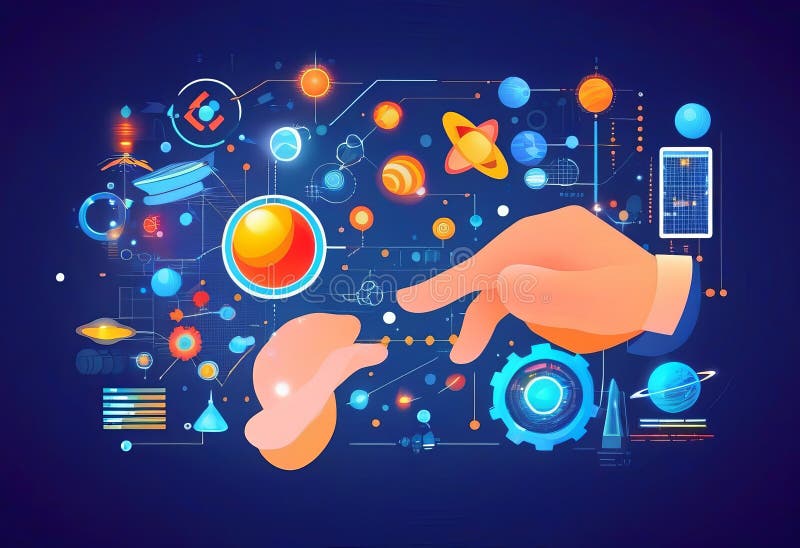 Touch the Future, Vector Illustration of a Sense of Science and ...