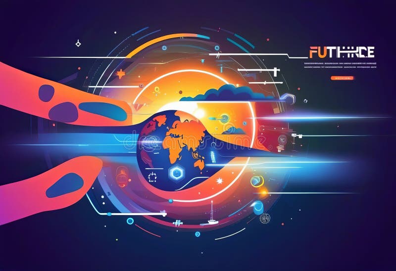 Touch the Future, Vector Illustration of a Sense of Science and ...