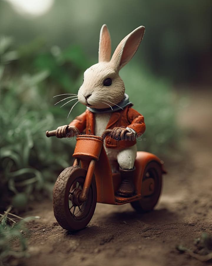 A Toy Rabbit in a Jacket Riding a Mini Motorcycle Created with ...