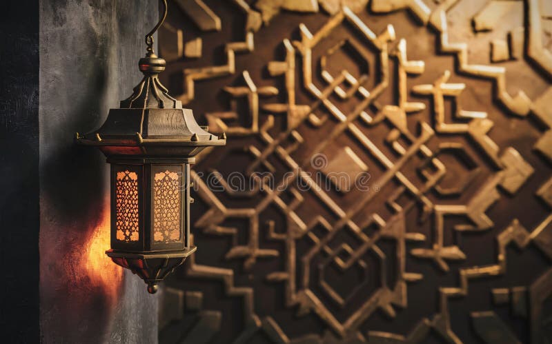 AI-generated, a Traditional Lantern (fanous) Glowing in a Dark Setting ...