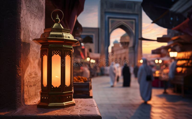 AI-generated, a Traditional Lantern (fanous) Glowing in a Dark Setting ...