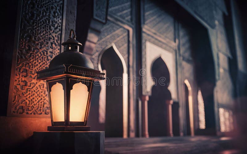 AI-generated, a Traditional Lantern (fanous) Glowing in a Dark Setting ...