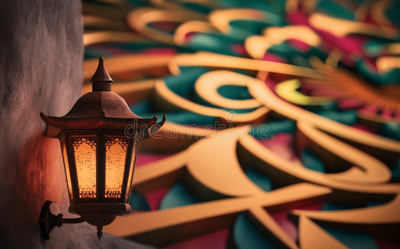 AI-generated, a Traditional Lantern (fanous) Glowing in a Dark Setting ...