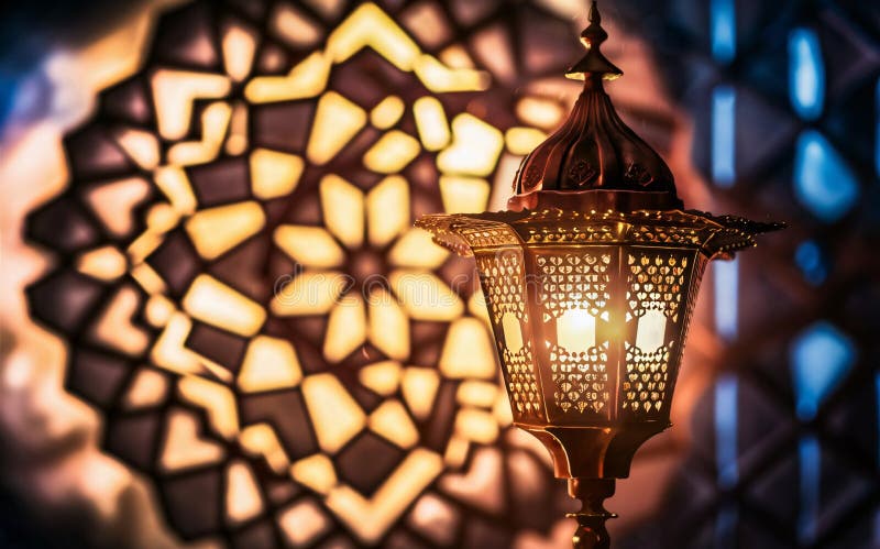 AI-generated, a Traditional Lantern (fanous) Glowing in a Dark Setting ...