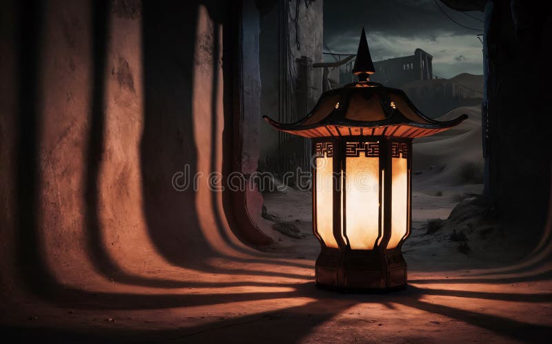 AI-generated, a Traditional Lantern (fanous) Glowing in a Dark Setting ...