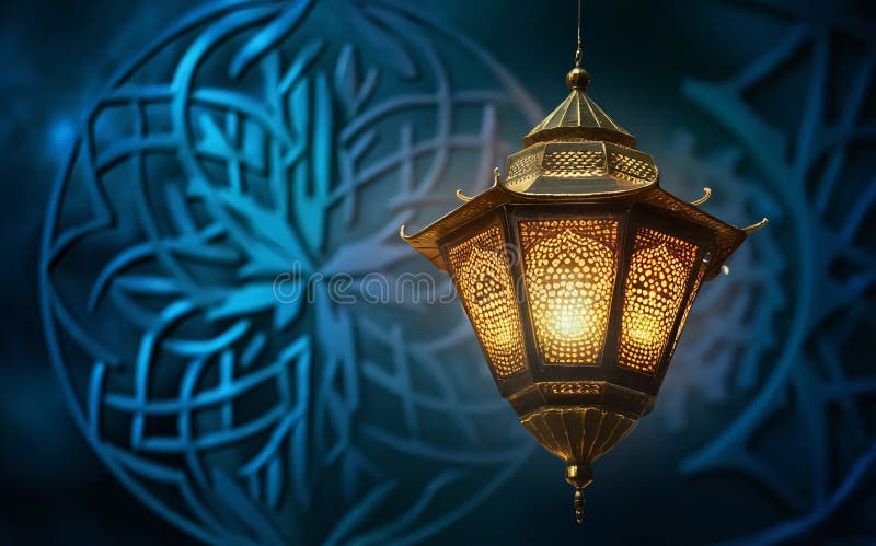 AI-generated, a Traditional Lantern (fanous) Glowing in a Dark Setting ...