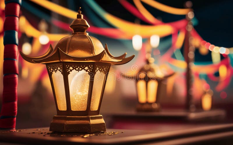 AI-generated, a Traditional Lantern (fanous) Glowing in a Dark Setting ...