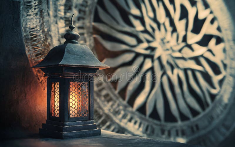 AI-generated, a Traditional Lantern (fanous) Glowing in a Dark Setting ...