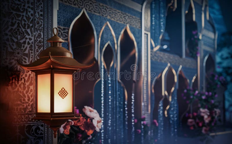 AI-generated, a Traditional Lantern (fanous) Glowing in a Dark Setting ...