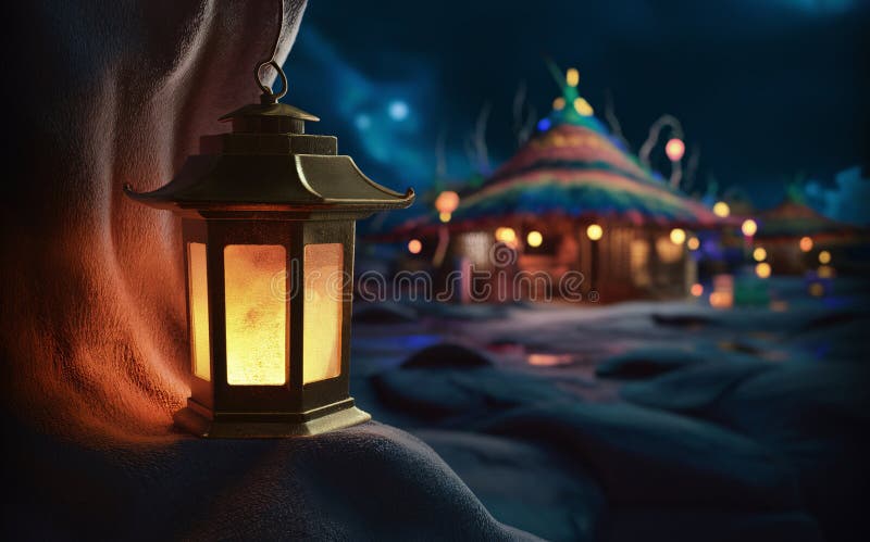 AI-generated, a Traditional Lantern (fanous) Glowing in a Dark Setting ...