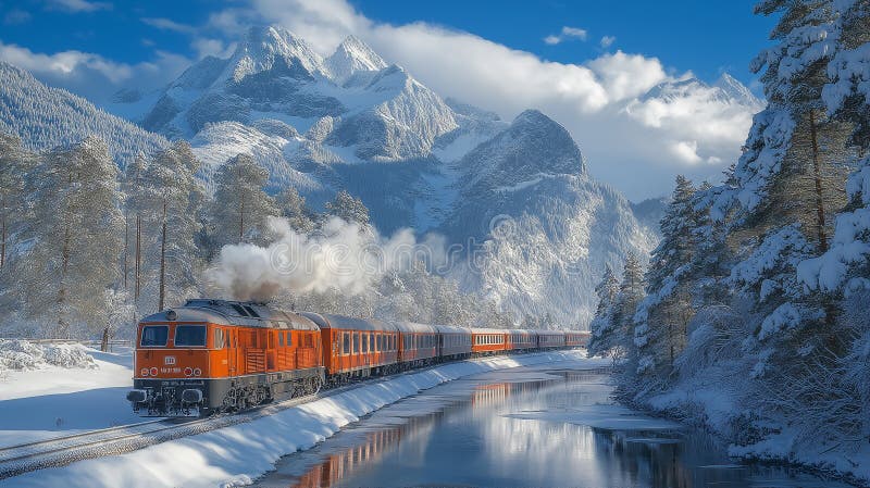 AI Train Running in Winter Snow Scene Stock Illustration - Illustration ...