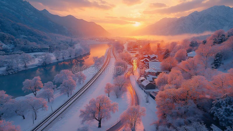 AI Train Running in Winter Snow Scene Stock Illustration - Illustration ...