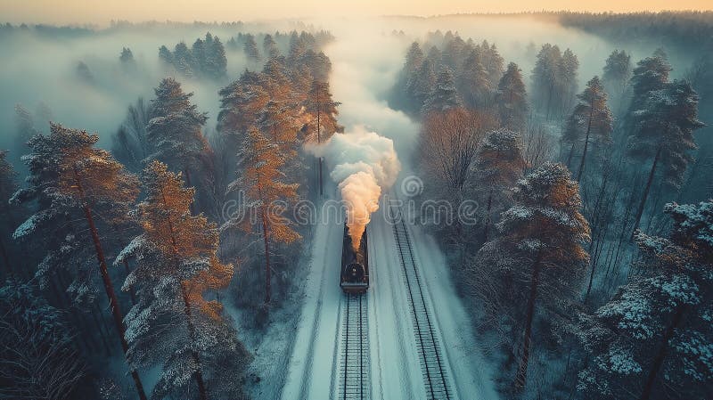 AI Train Running in Winter Snow Scene Stock Illustration - Illustration ...