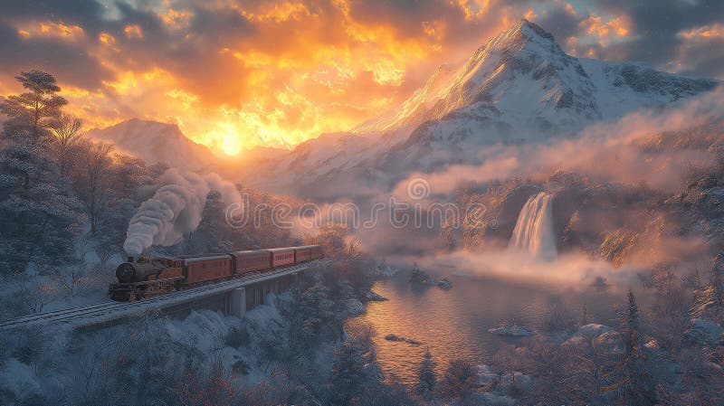AI Train Running in Winter Snow Scene Stock Illustration - Illustration ...
