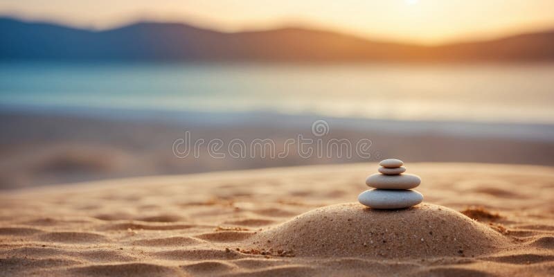 A Tranquil Sand Landscape with a Smooth Stone on a Mound. Stock ...