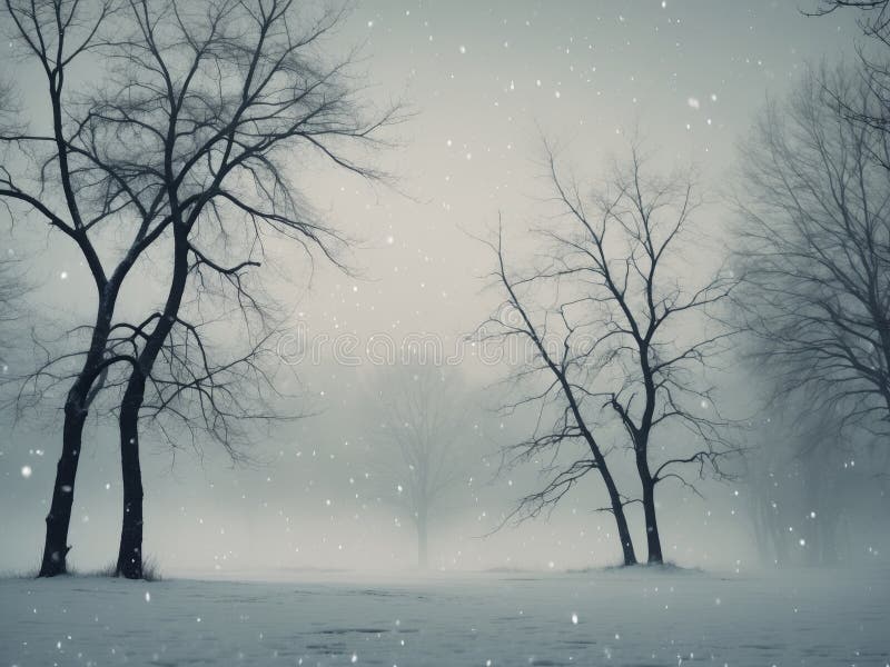 Tranquil Winter Scene with Bare Trees and Gentle Snowfall Symbolic of ...