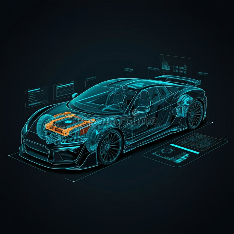 AI-Generated Translucent Car Rendering with Blue Glowing Highlights and ...