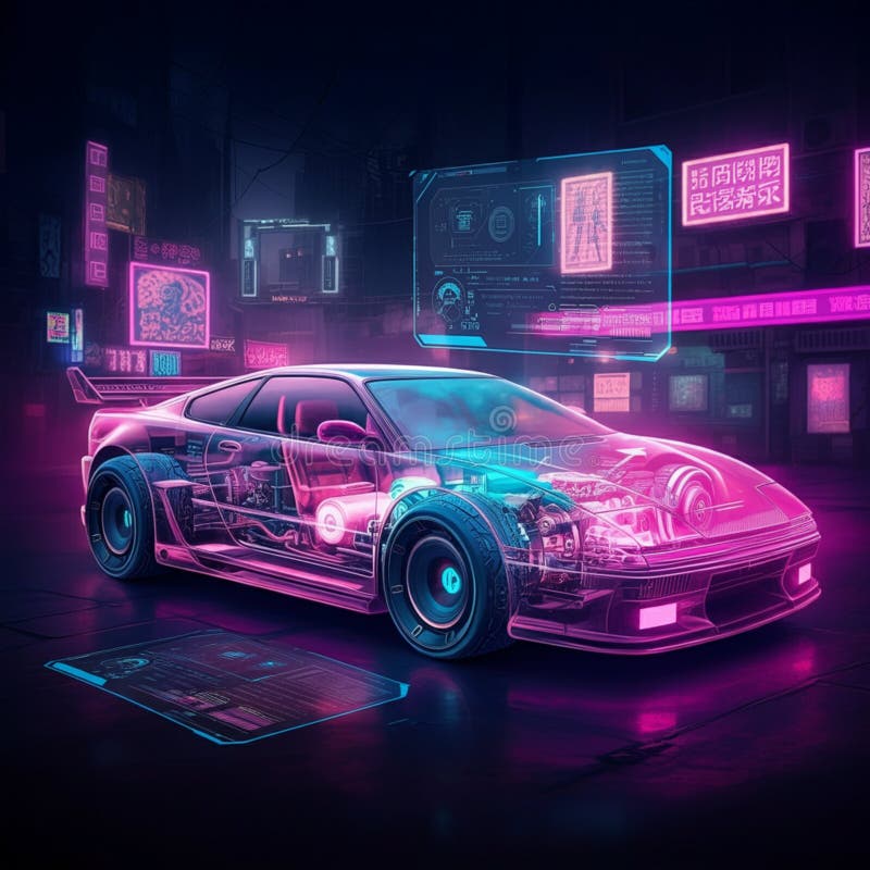 AI-Generated Translucent Car Rendering with Blue Glowing Highlights and ...