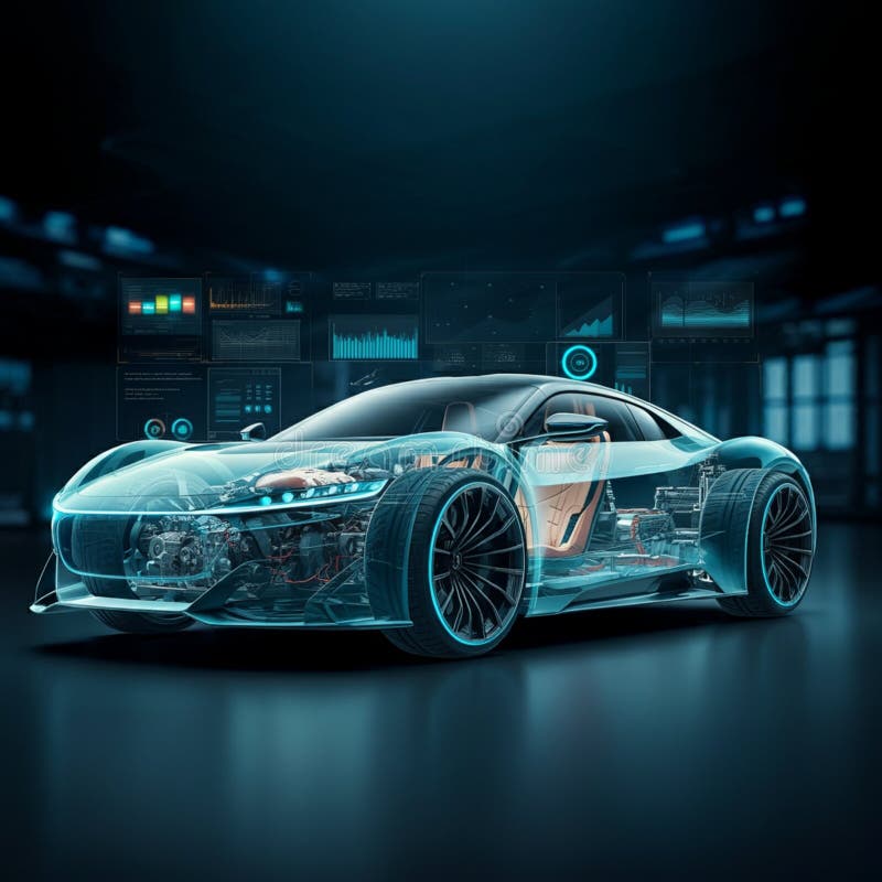 AI-Generated Translucent Car Rendering with Blue Glowing Highlights and ...