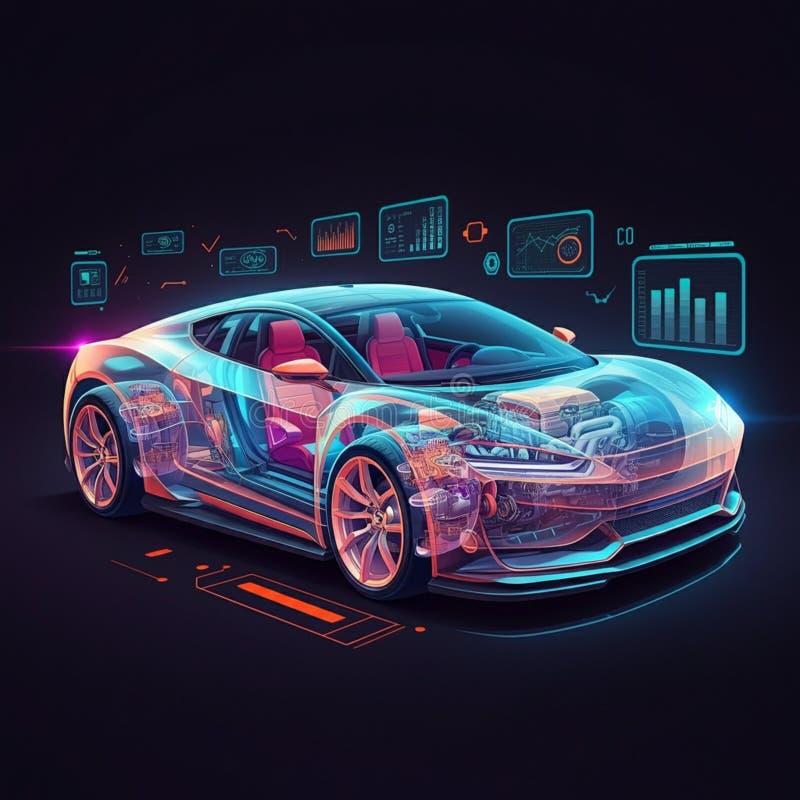 AI-Generated Translucent Car Rendering with Blue Glowing Highlights and ...