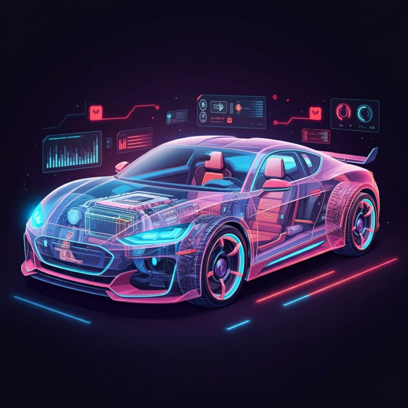 AI-Generated Translucent Car Rendering with Blue Glowing Highlights and ...