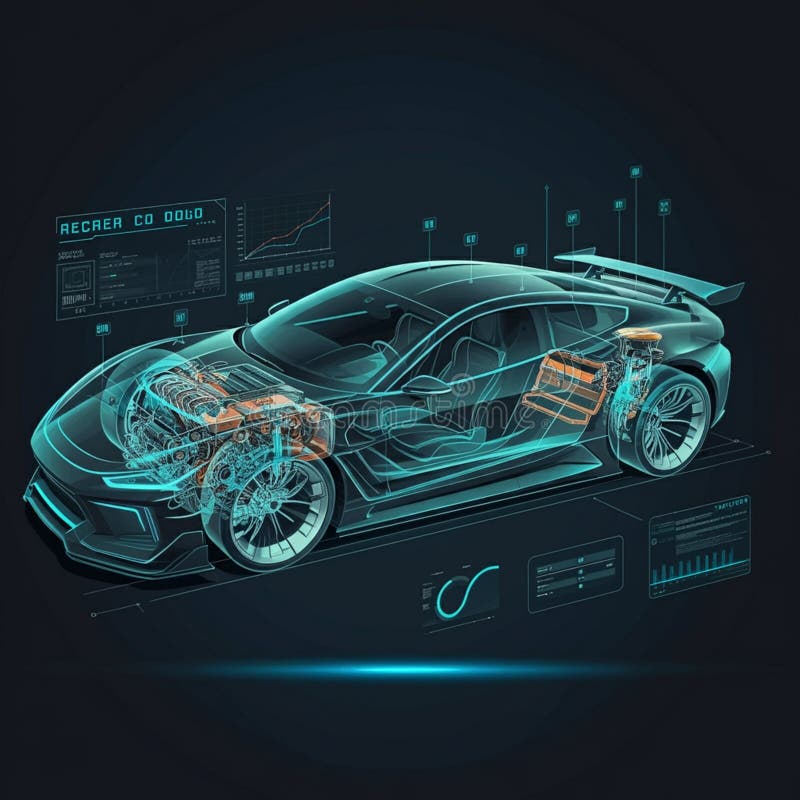AI-Generated Translucent Car Rendering with Blue Glowing Highlights and ...