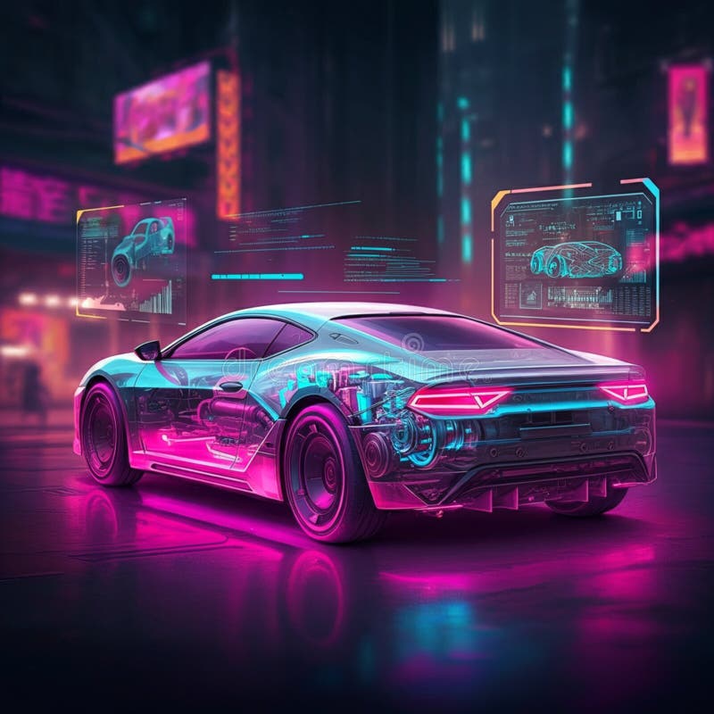 AI-Generated Translucent Car Rendering with Blue Glowing Highlights and ...