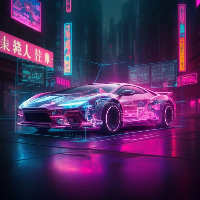 AI-Generated Translucent Car Rendering with Blue Glowing Highlights and ...