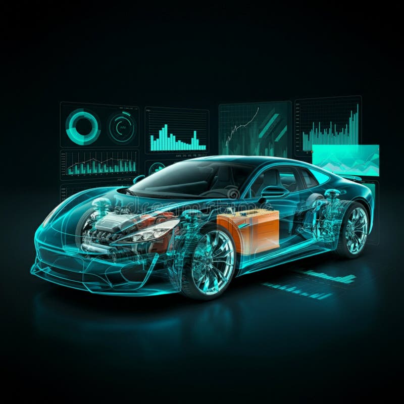 AI-Generated Translucent Car Rendering with Blue Glowing Highlights and ...