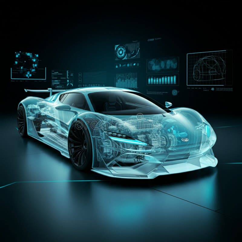 AI-Generated Translucent Car Rendering with Blue Glowing Highlights and ...