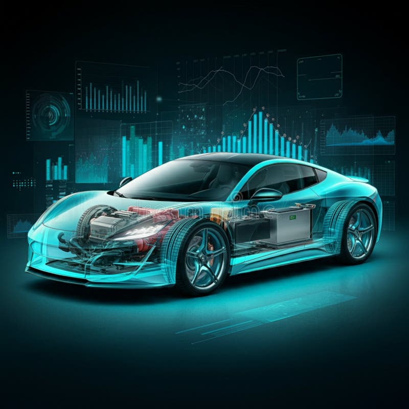 AI-Generated Translucent Car Rendering with Blue Glowing Highlights and ...