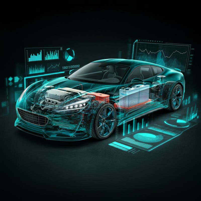 AI-Generated Translucent Car Rendering with Blue Glowing Highlights and ...