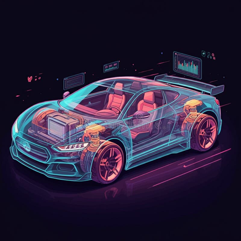 AI-Generated Translucent Car Rendering with Blue Glowing Highlights and ...
