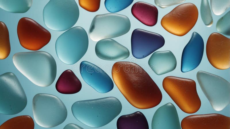 Translucent Sea Glass Pieces on Pale Blue Background. Stock ...