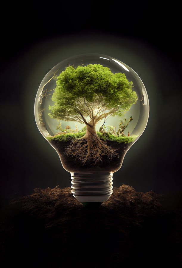AI Generated. Tree Inside a Light Bulb in the Ground with Roots ...