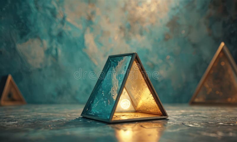 A Blue Triangle Lamp Sits on a Table with Other Lamps. Stock ...