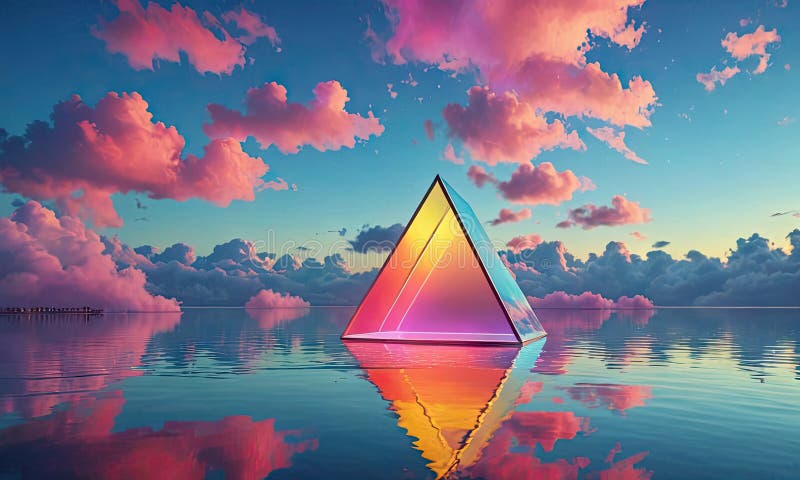A Triangle is Floating in the Water with a Pink Background. Stock ...