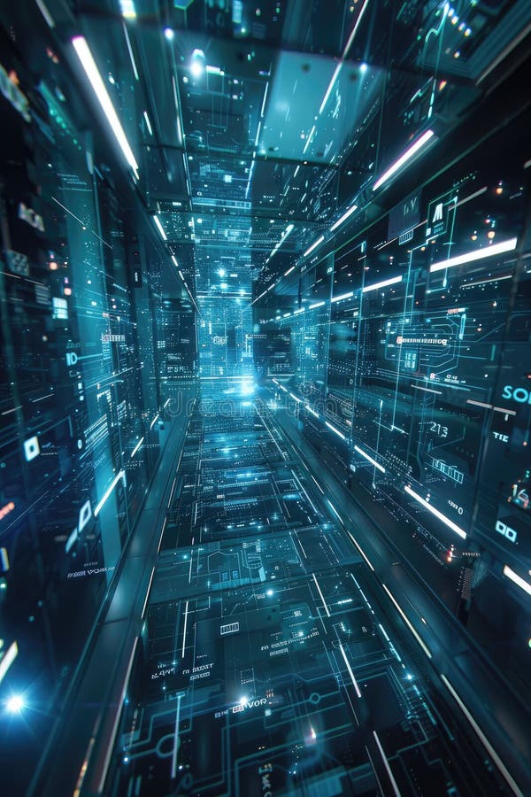 Tron-like Data Tunnel with Digital Information Streams. Stock ...