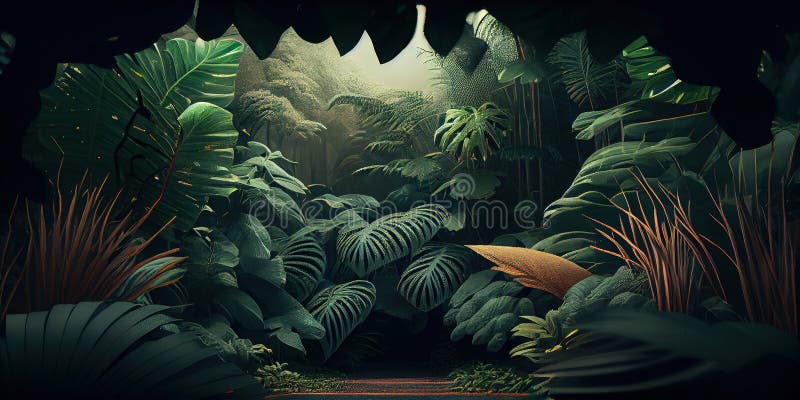 AI Generated Tropical Forest Scene Stock Illustration - Illustration of outside, palm: 271554886