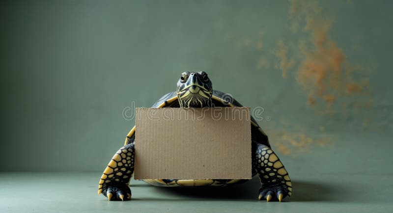Turtle Holding a Blank Cardboard Sign in a Studio Setting with a ...