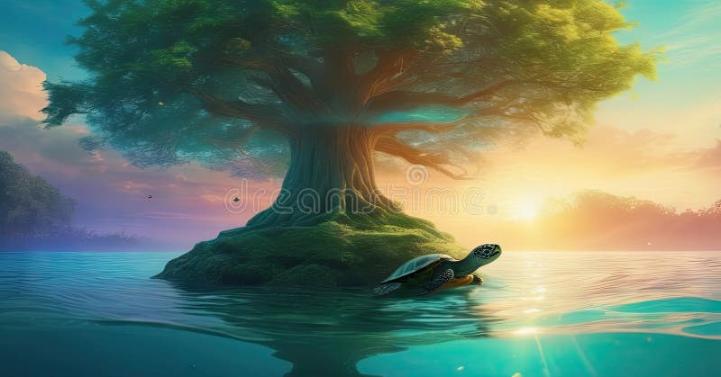 A Turtle is Sitting on a Rock in the Water. Stock Illustration ...