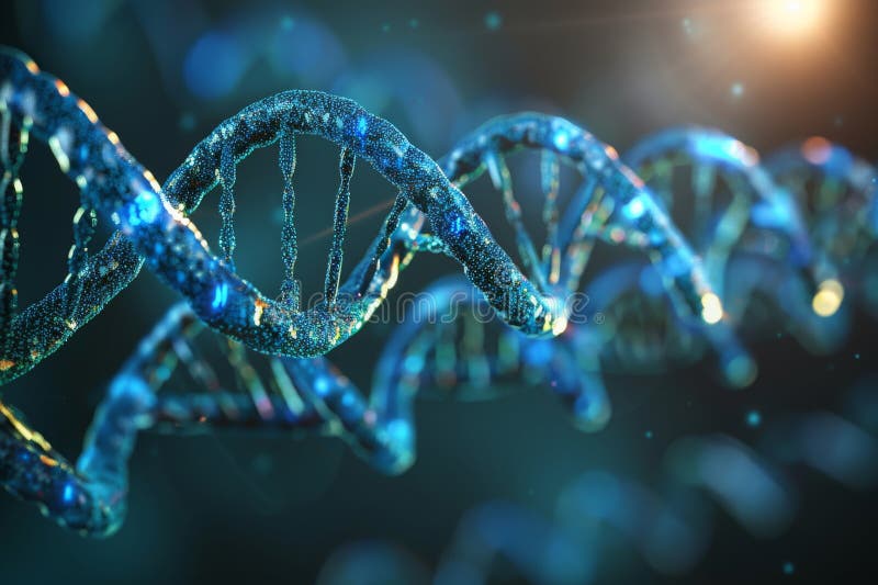 Twinkling Blue DNA Helix in a Celestial Setting, Highlighting the ...